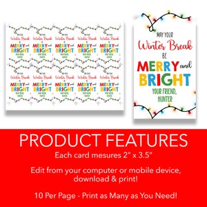 EDITABLE May Your Winter Break Be Merry and Bright Kid's Christmas Gift ...