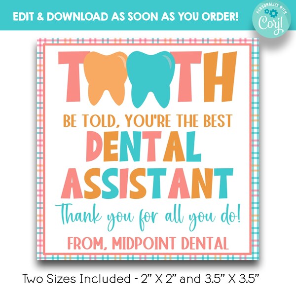 Editable Tooth Be Told You Are the Best Dental Assistant - Etsy