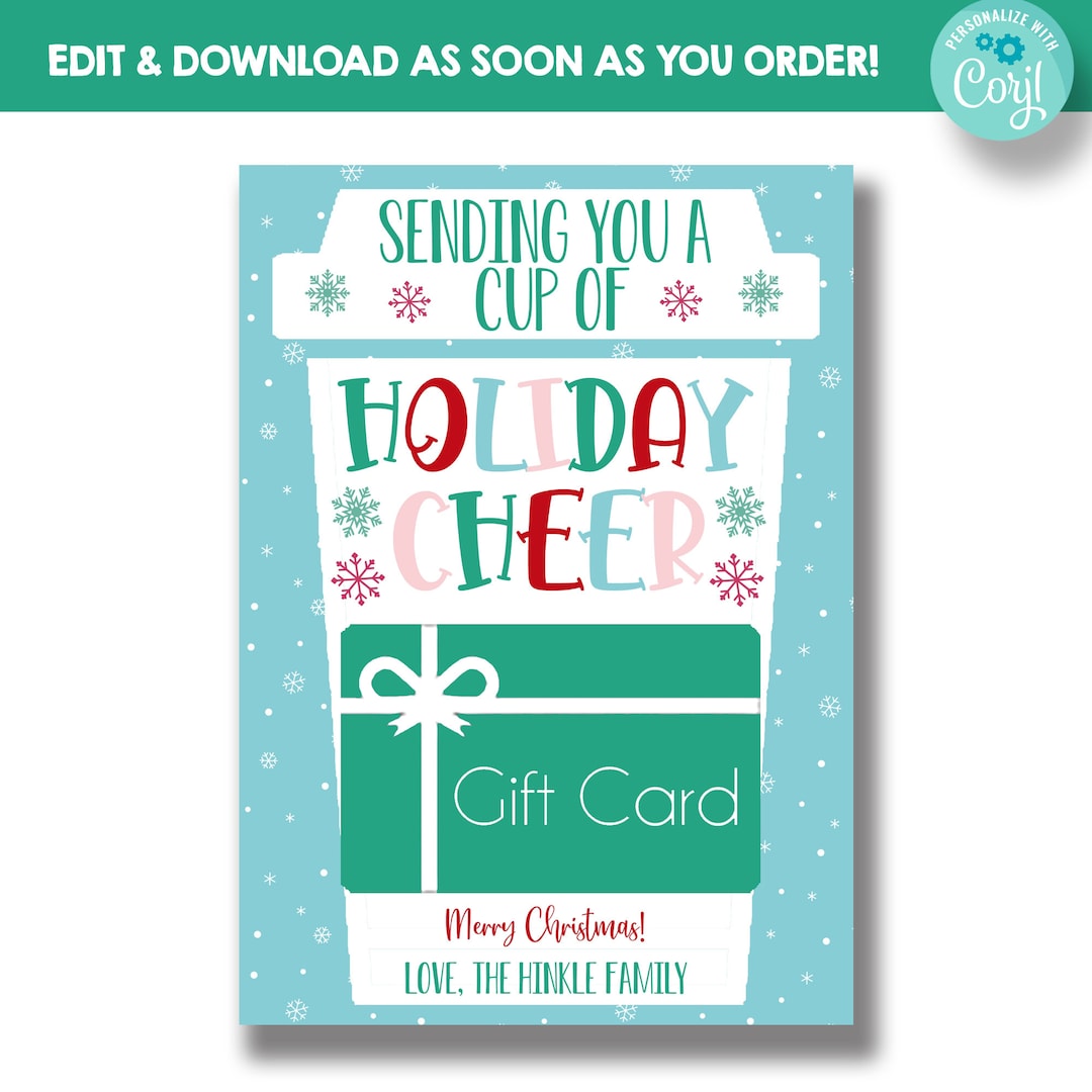 EDITABLE Cup of Cheer Gift Card Tag | Christmas Gift Card Holder ...