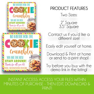 EDITABLE Cookie Appreciation Gift Tag | No Matter How the Cookie ...