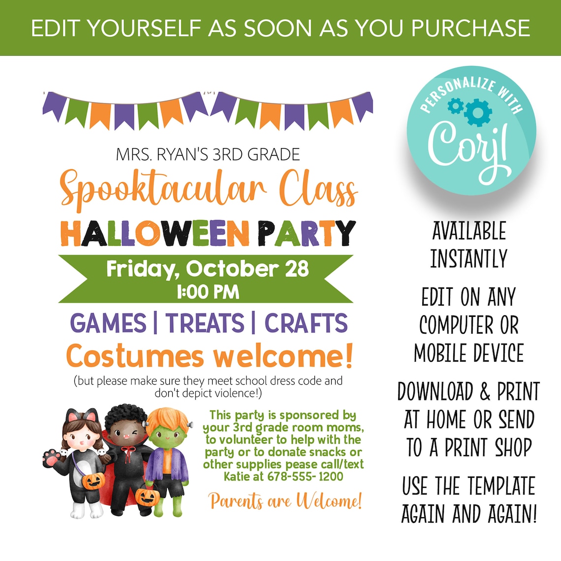 EDITABLE Halloween Class Party Flyer | School Halloween Party ...