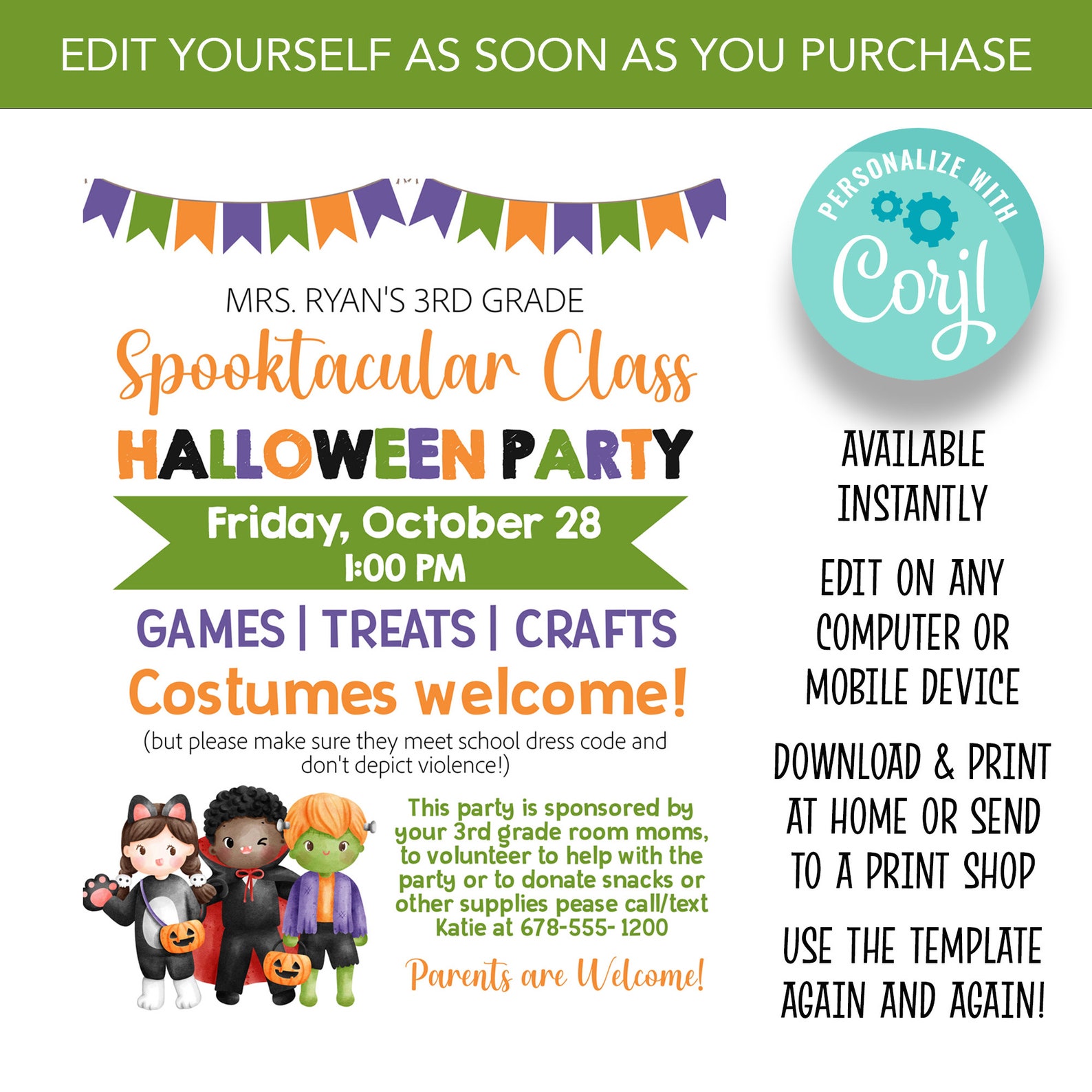 EDITABLE Halloween Class Party Flyer School Halloween Party - Etsy