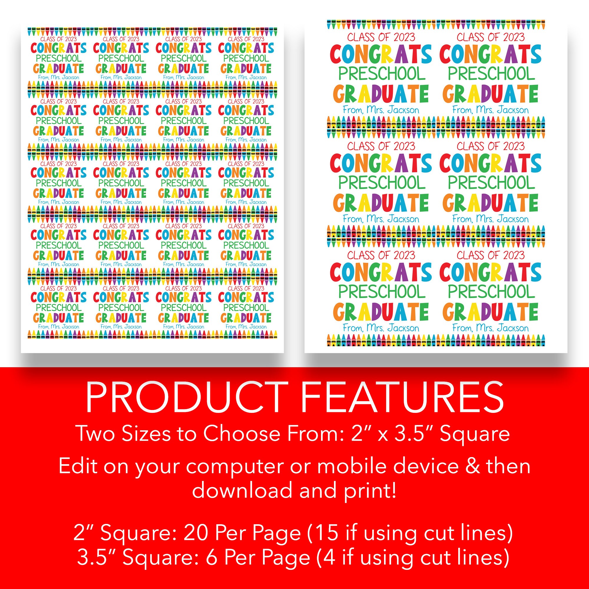 EDITABLE Congrats Preschool Graduate Gift Tag Preschool - Etsy