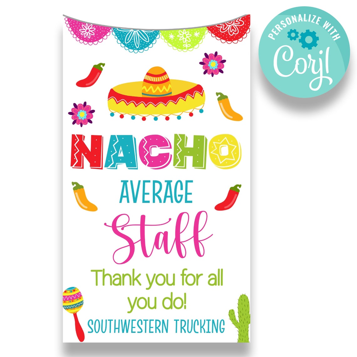 EDITABLE Nacho Average Staff Thank You Tags Fiesta Staff - Etsy