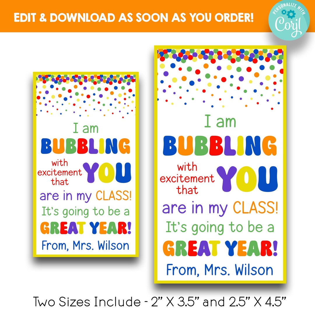 EDITABLE Bright I Am Bubbling With Excitement That You Are in My Class ...