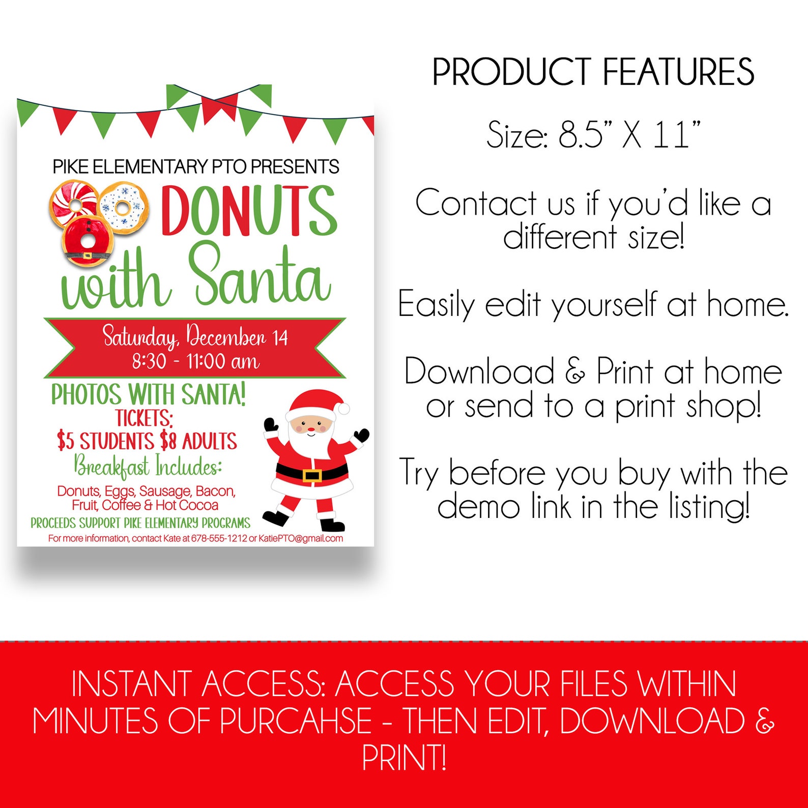 EDITABLE Donuts With Santa Flyer Breakfast With Santa Flyer - Etsy