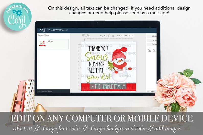 EDITABLE Christmas Snow Thankful for You Gift Tag | Staff Christmas ...