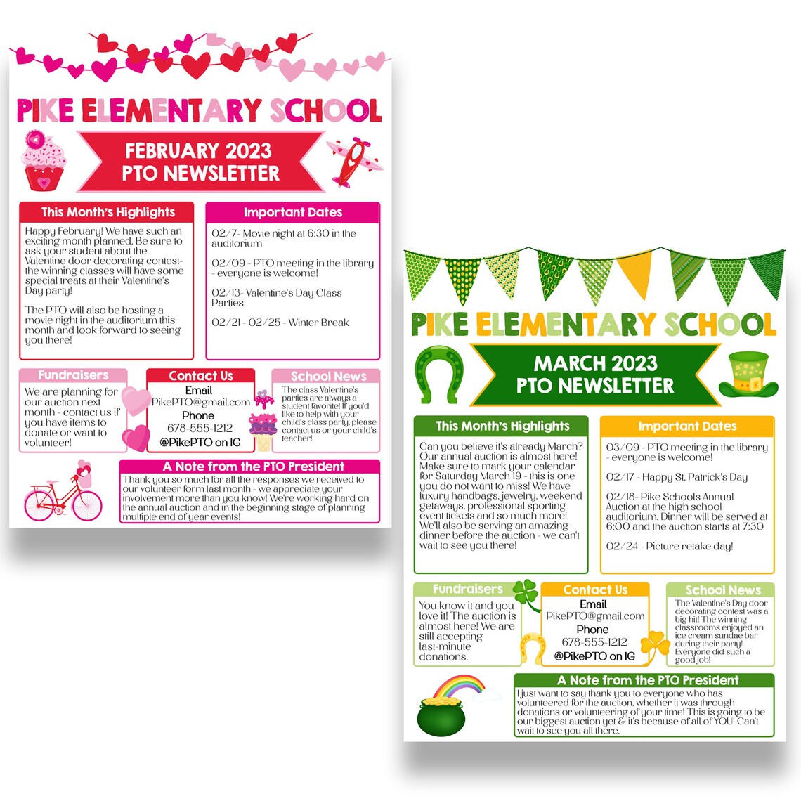 EDITABLE Yearly PTO Newsletter Template Set | Monthly PTO Newsletters ...