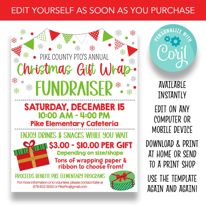 EDITABLE Christmas Gift Wrap Fundraiser Flyer | Gift Wrap Fundraiser ...