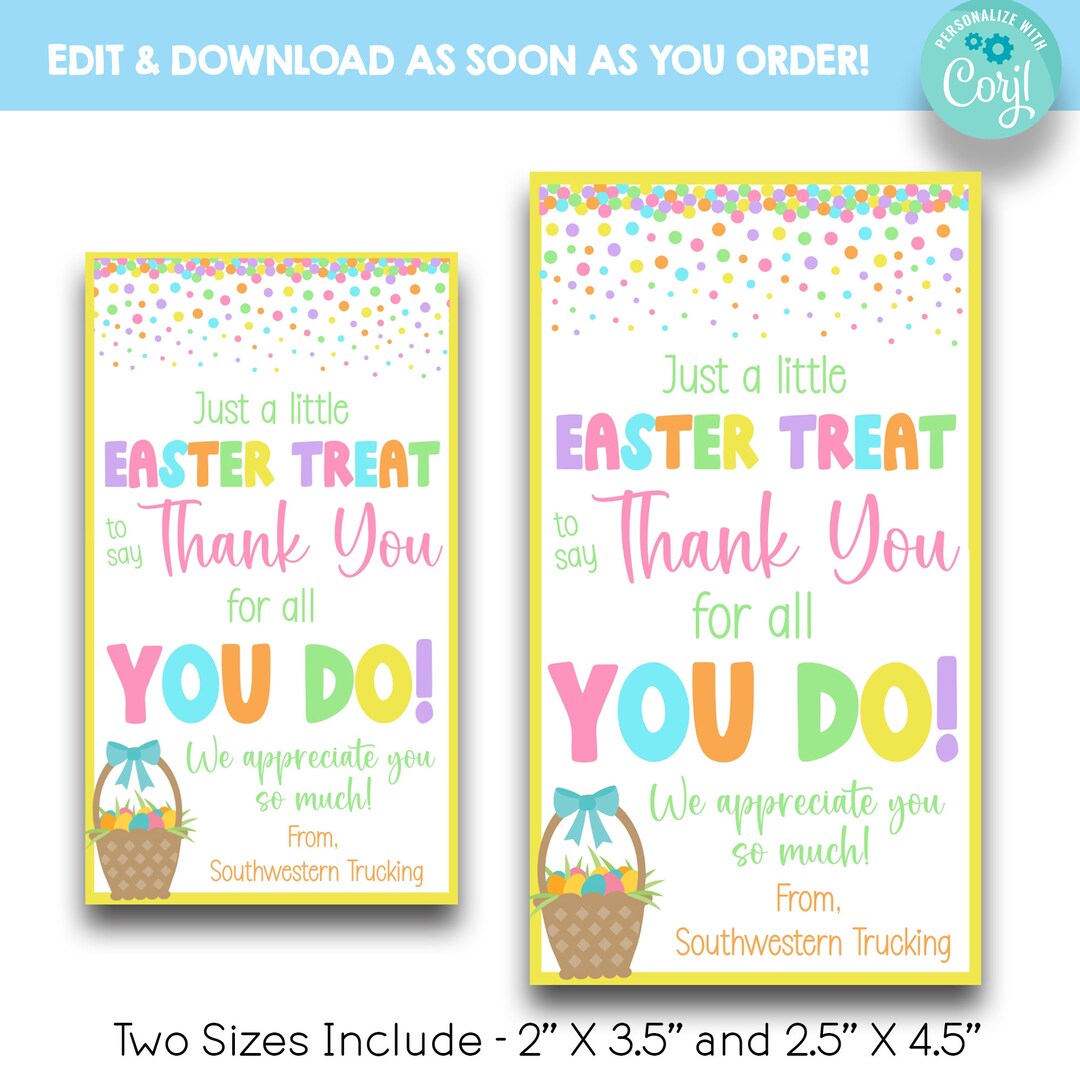 EDITABLE A Little Treat to Say Thank You for All You Do Easter ...