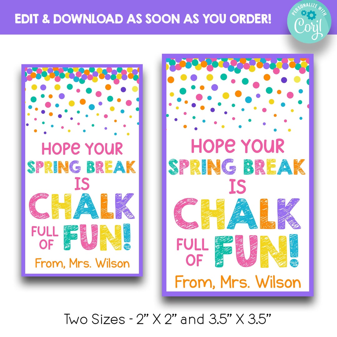 EDITABLE Pastel Chalk Full of Fun Treat Tags | Spring Break Chalk Class ...