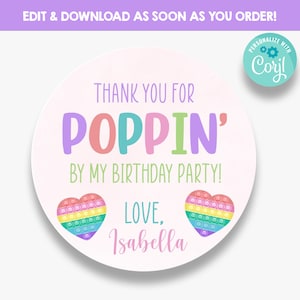 EDITABLE Pastel Pop It Party Favor Tags | Heart Pop Fidget Thank You ...