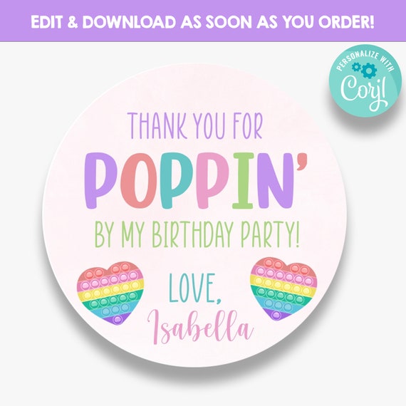 EDITABLE Pastel Pop It Party Favor Tags Heart Pop Fidget - Etsy