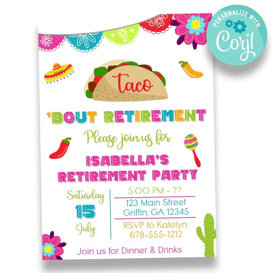 EDITABLE Taco 'bout Retirement Invitation | Fiesta Themed Retirement ...