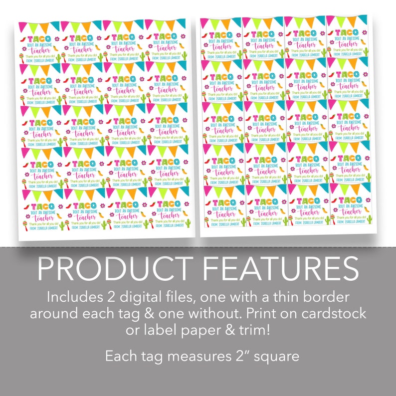 EDITABLE Taco 'bout an Awesome Teacher Square Gift Tag - Etsy