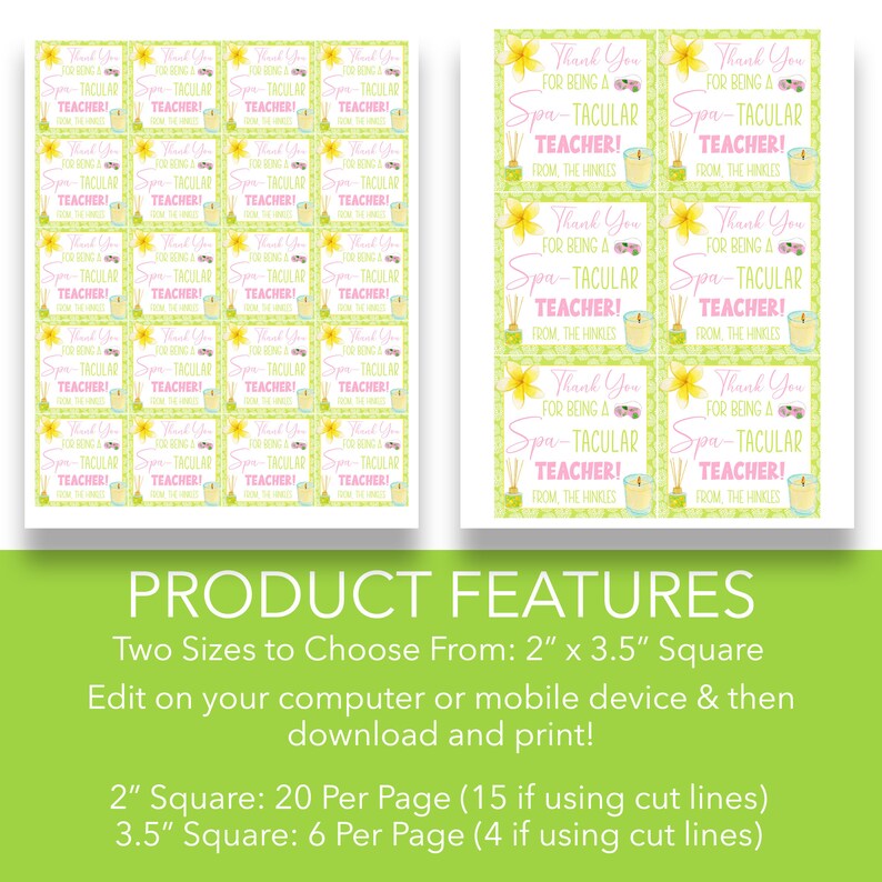 EDITABLE Thank You for Being a Spa-tacular Teacher Gift Tags | Spa ...