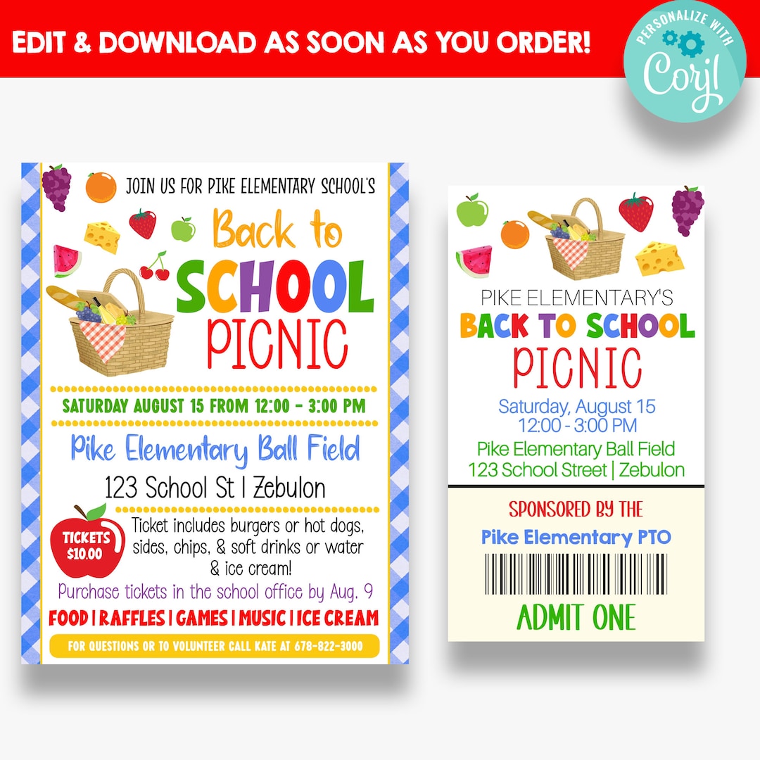 EDITABLE Back to School Picnic Flyer With Bonus Tickets | Back to ...