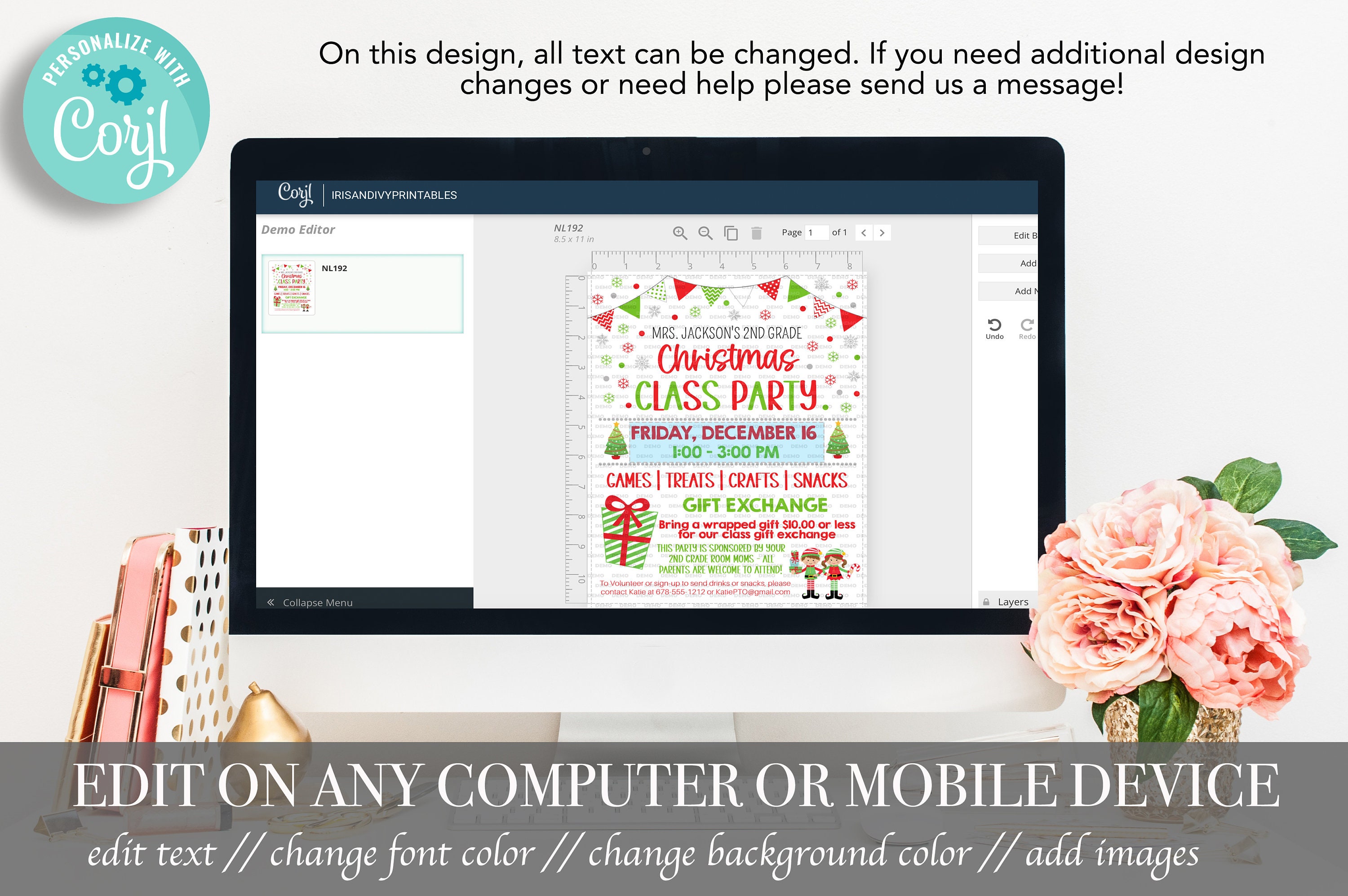 EDITABLE Class Christmas Party Flyer | School Christmas Party Template ...