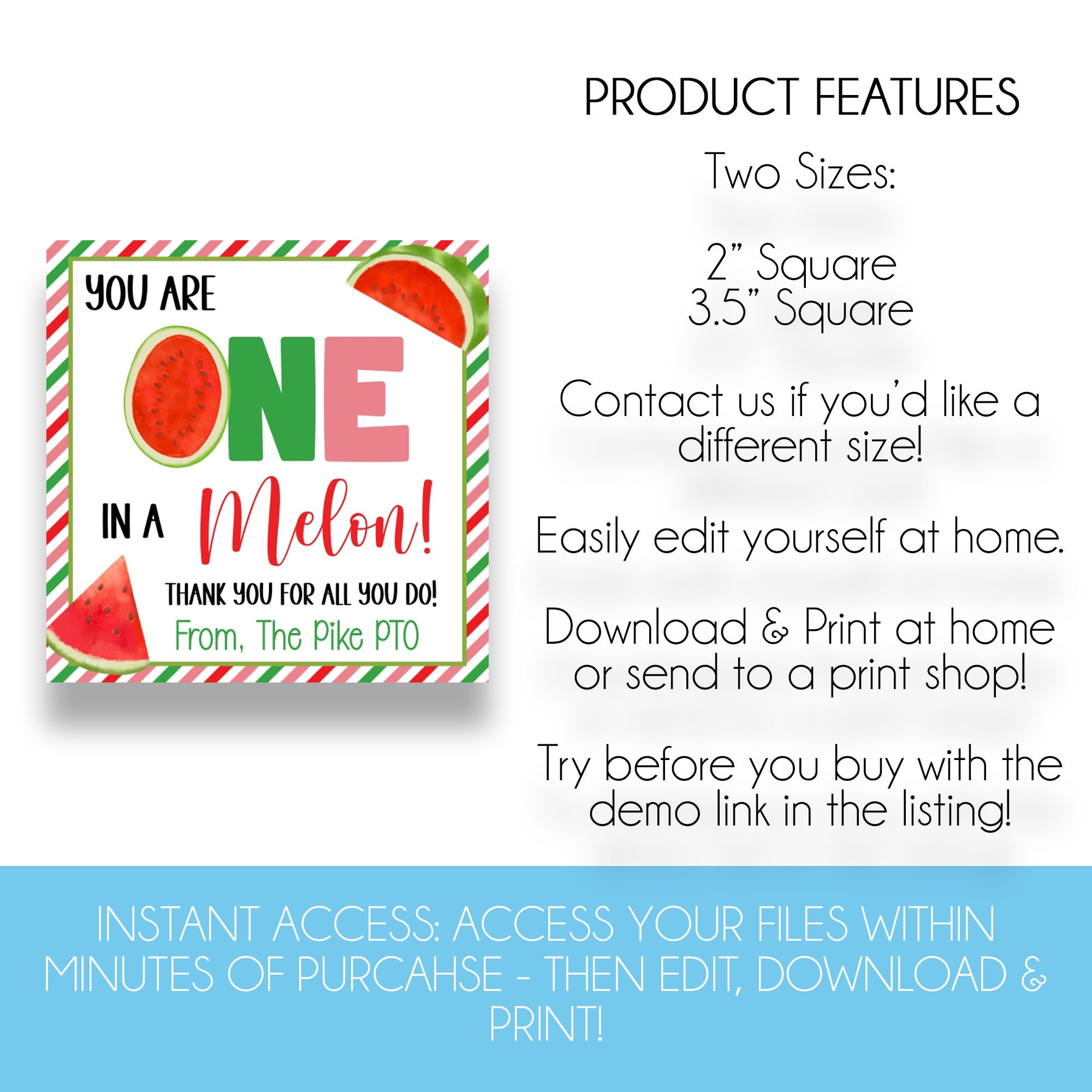 EDITABLE You Are One in a Melon Square Gift Tags Watermelon - Etsy