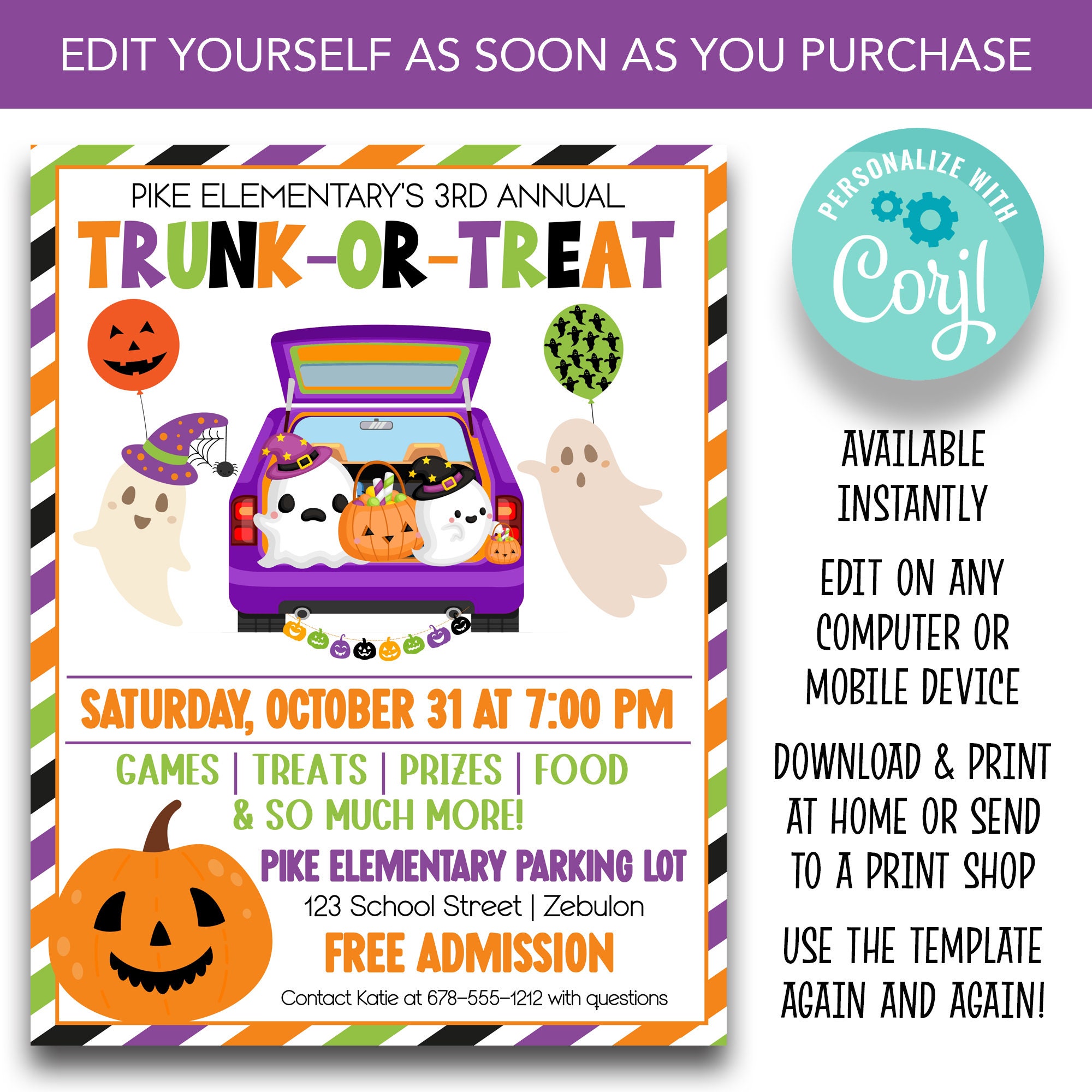 EDITABLE Halloween Trunk-or-treat Flyer Trunk or Treat - Etsy