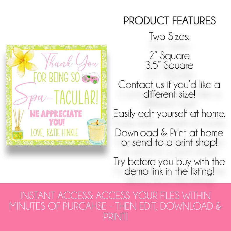 EDITABLE Thank You for Being so Spa-tacular Gift Tags Spa - Etsy