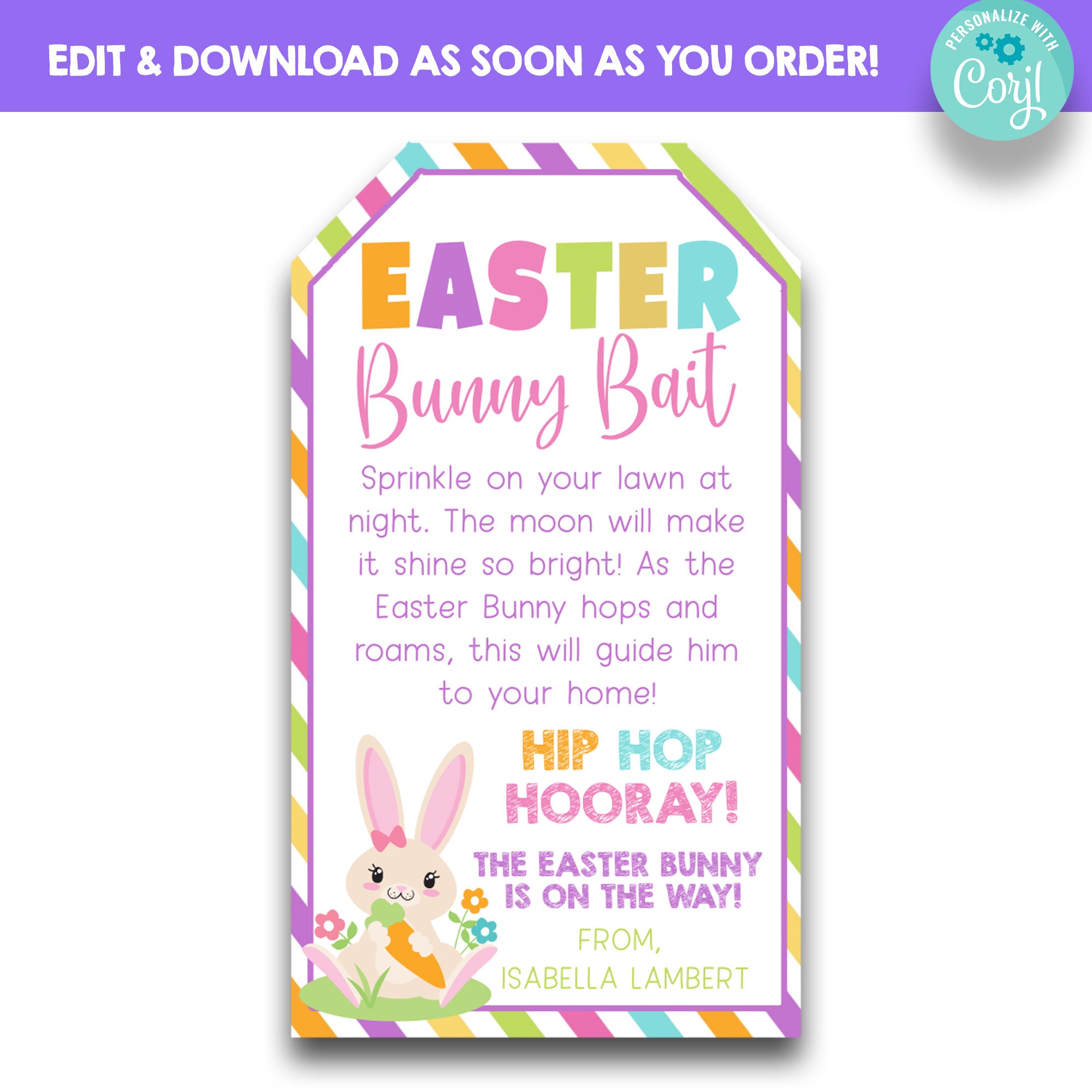 EDITABLE Easter Bunny Bait Gift Tag | Printable Easter Treat Bag Tag ...