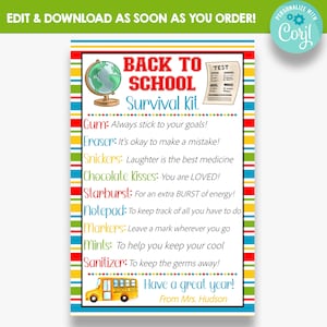 EDITABLE Back to School Survival Kit Gift Tags | Back to School Treat ...