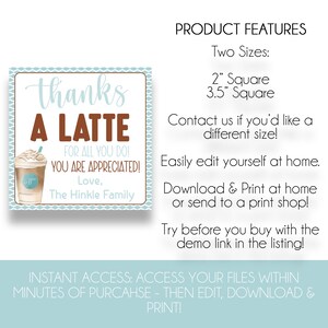 EDITABLE Blue Thanks a Latte for All You Do Square Appreciation Gift ...
