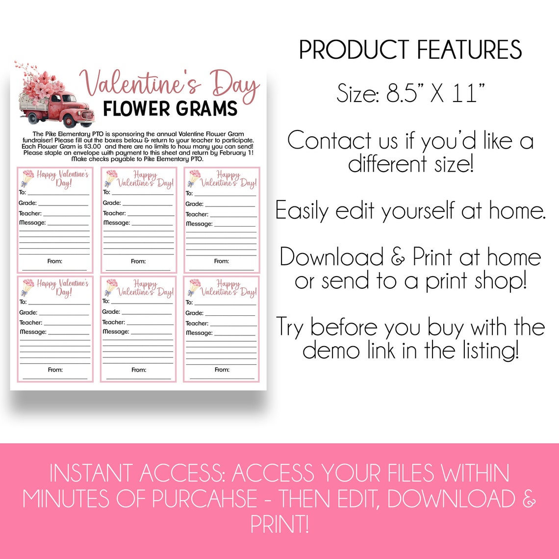 EDITABLE Valentine's Day Flower Gram Flyer | Valentine School ...