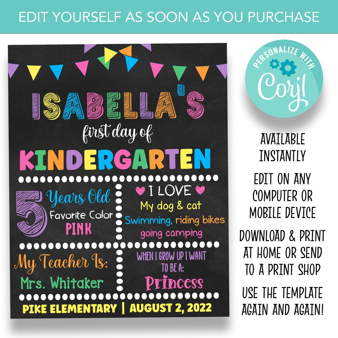 Editable Personalized First Day of School Sign | Chalk First Day of ...