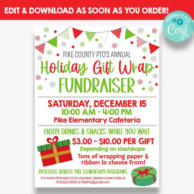 EDITABLE Holiday Gift Wrap Fundraiser Flyer | Gift Wrap Fundraiser ...