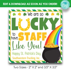EDITABLE We Are so Lucky to Have a Staff Like You St. Patrick's Day ...