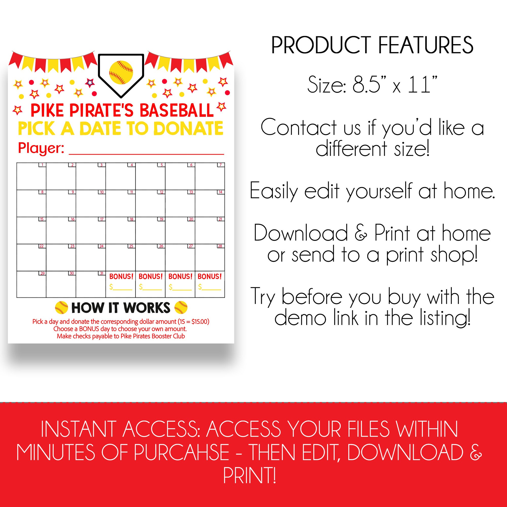 EDITABLE Pick a Date to Donate Printable | Softball Team Fundraising ...