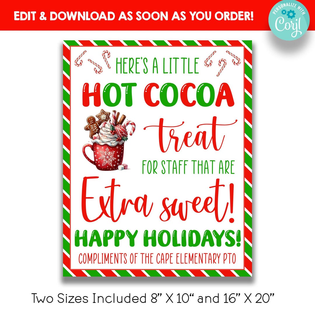 EDITABLE Christmas Staff Appreciation Sign A Hot Cocoa Treat for Staff ...