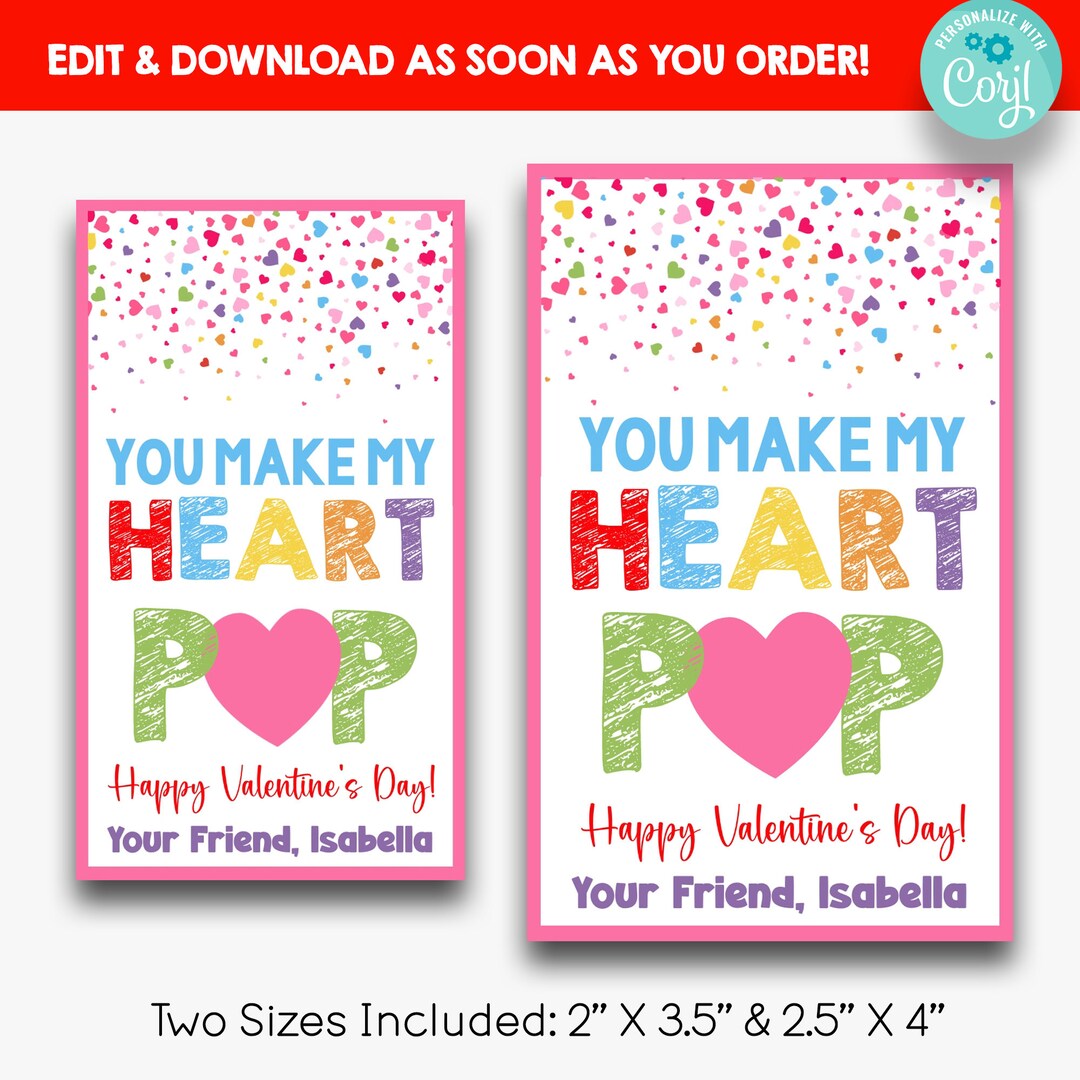 EDITABLE I You Make My Heart Pop Valentine's Day Treat Tags | Pop ...