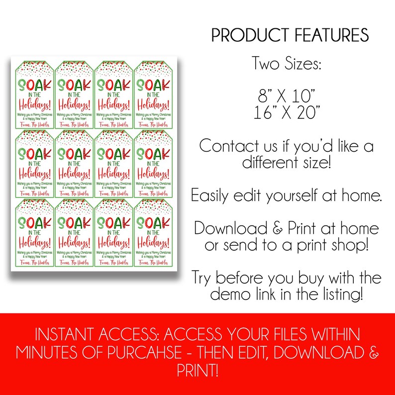EDITABLE Bath Bomb Christmas Gift Tags | Printable Soak in the Holidays ...