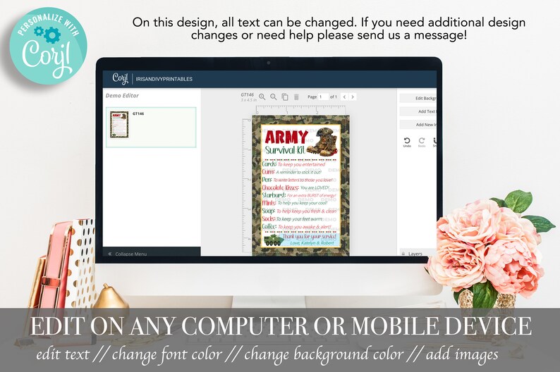 EDITABLE Army Survival Kit Tag | Army Deployment Gift Idea | Military ...