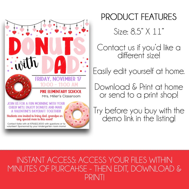 EDITABLE Valentine's Day Themed Donuts With Dad Flyer | Donuts With Dad ...