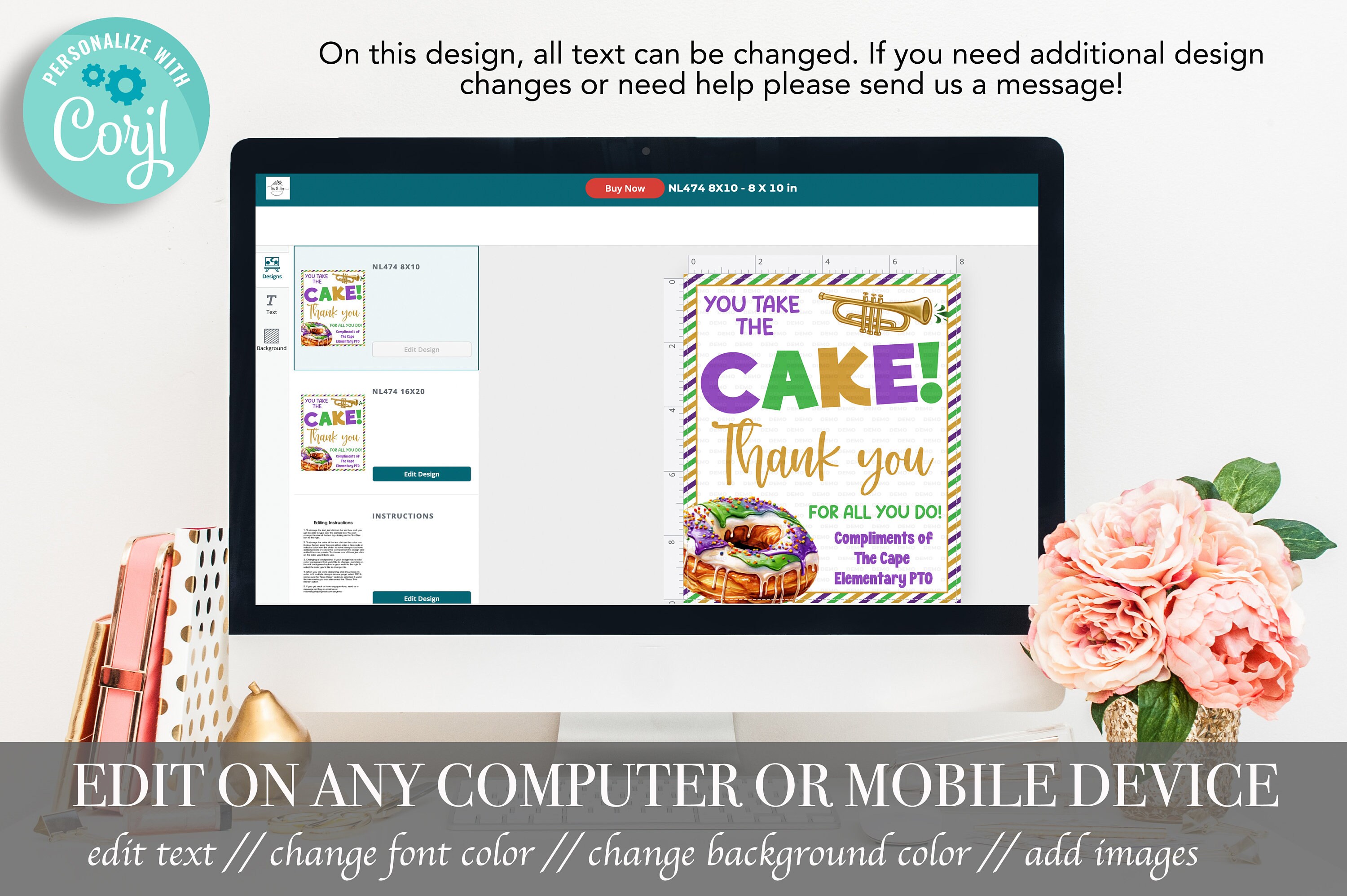 EDITABLE You Take the Cake Mardi Gras King Cake Appreciation Sign ...