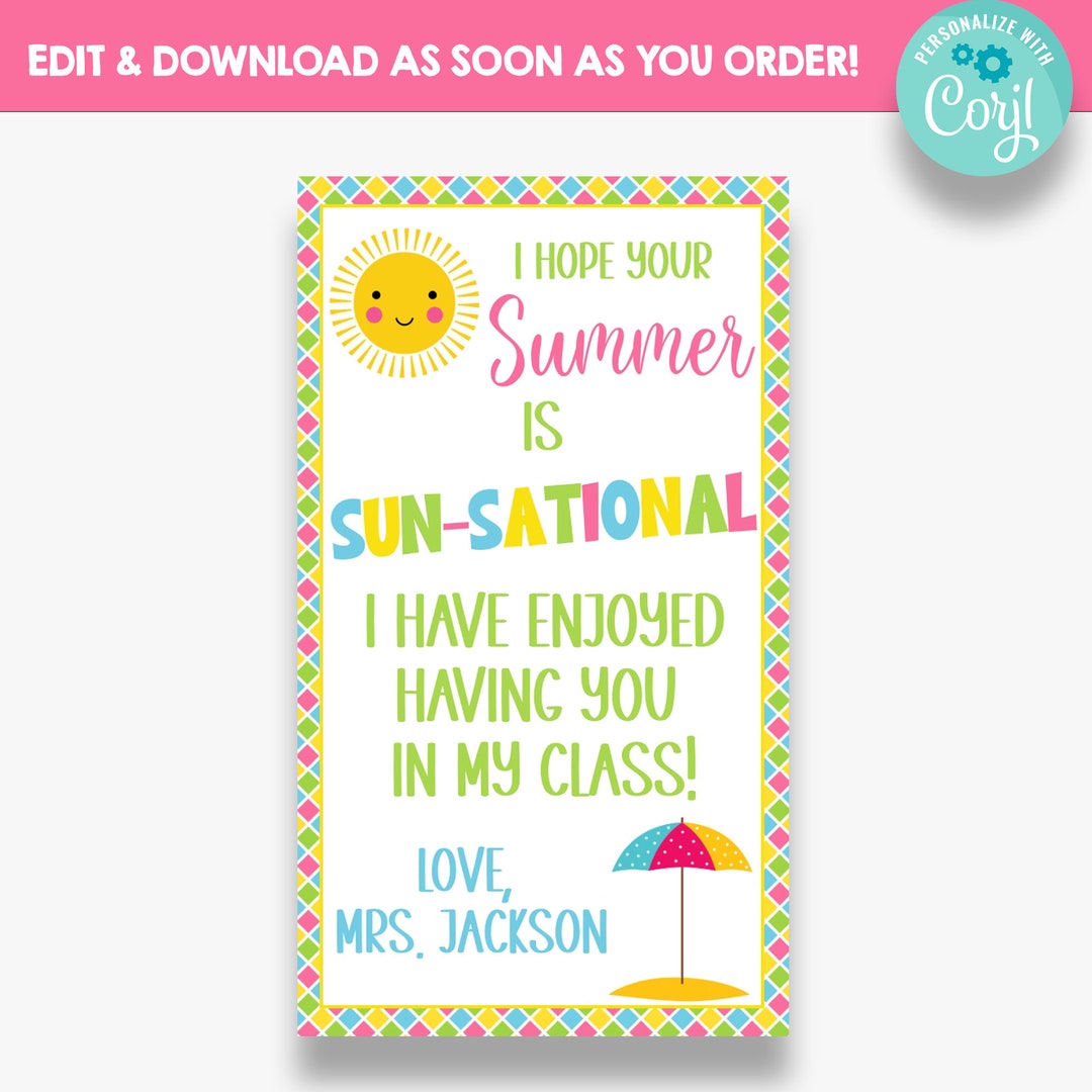 EDITABLE I Hope Your Summer is Sun-sational Rectangle Gift Tags | End ...
