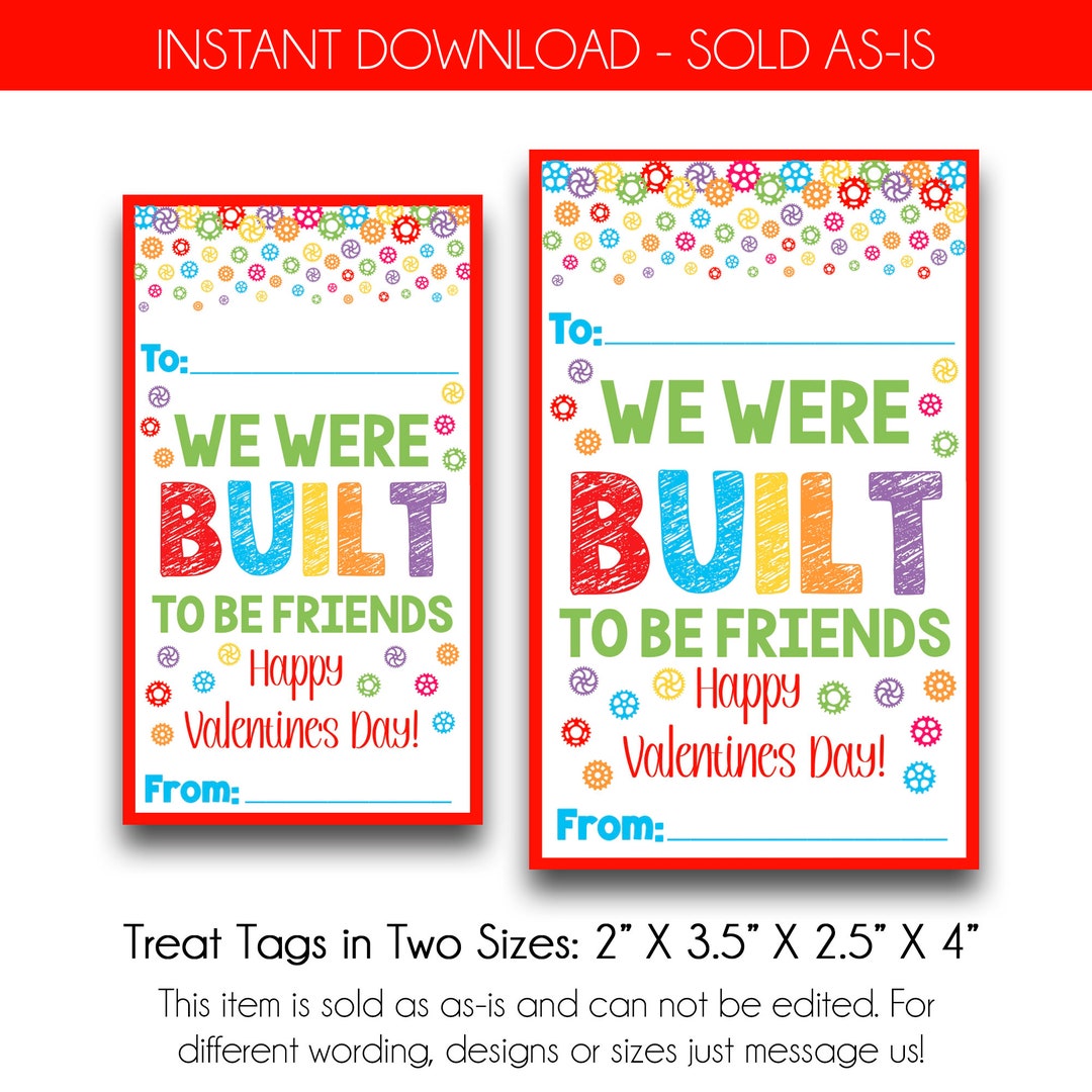 INSTANT DOWNLOAD | Built to Be Friends Valentine's Treat Tags | Gear ...