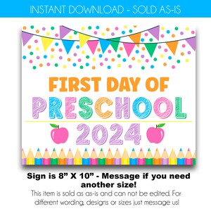 Pastel First Day of Preschool Sign Pastel Printable Back to School 2024 ...