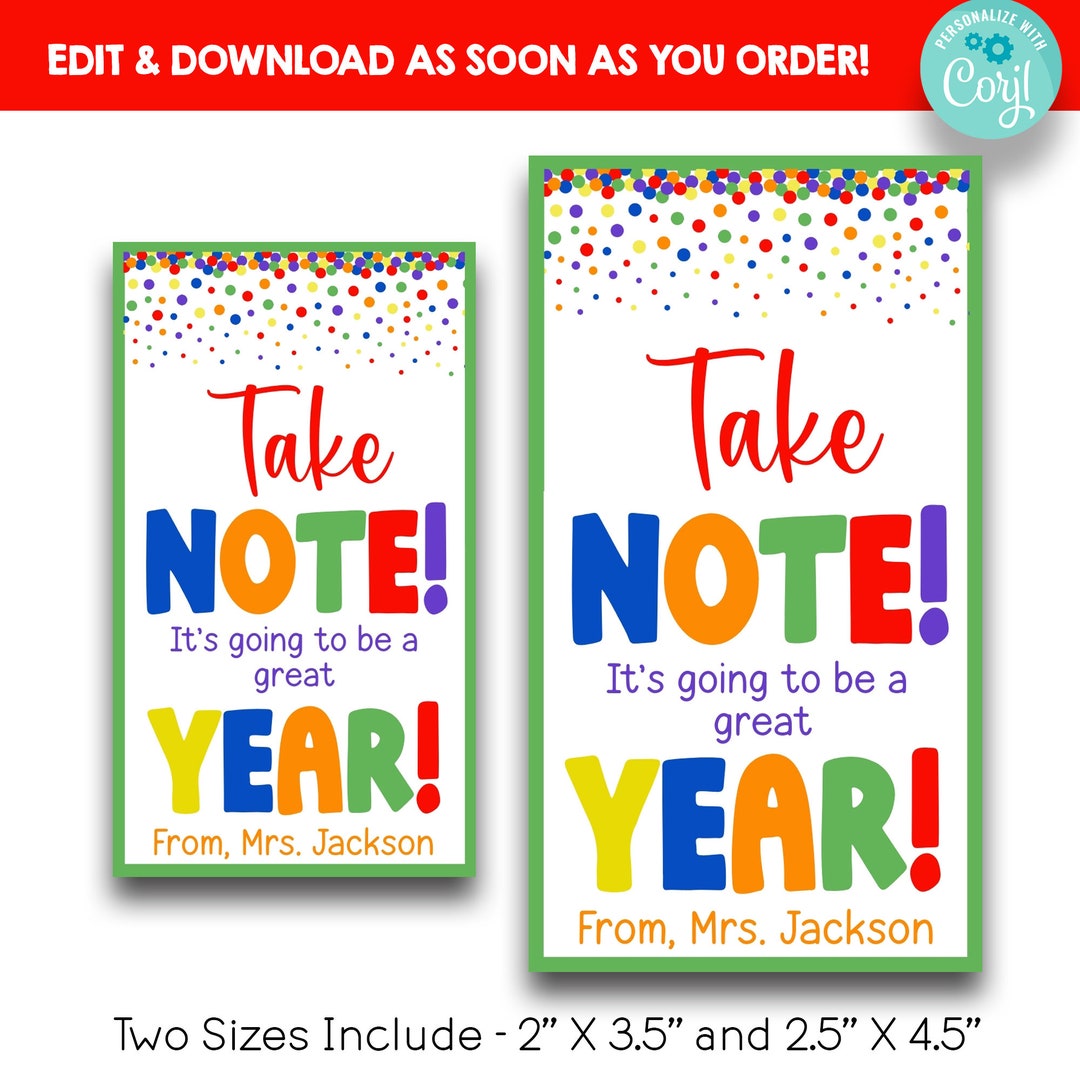 EDITABLE Bright Back to School Treat Bag Tags | Take Note It's Going to ...