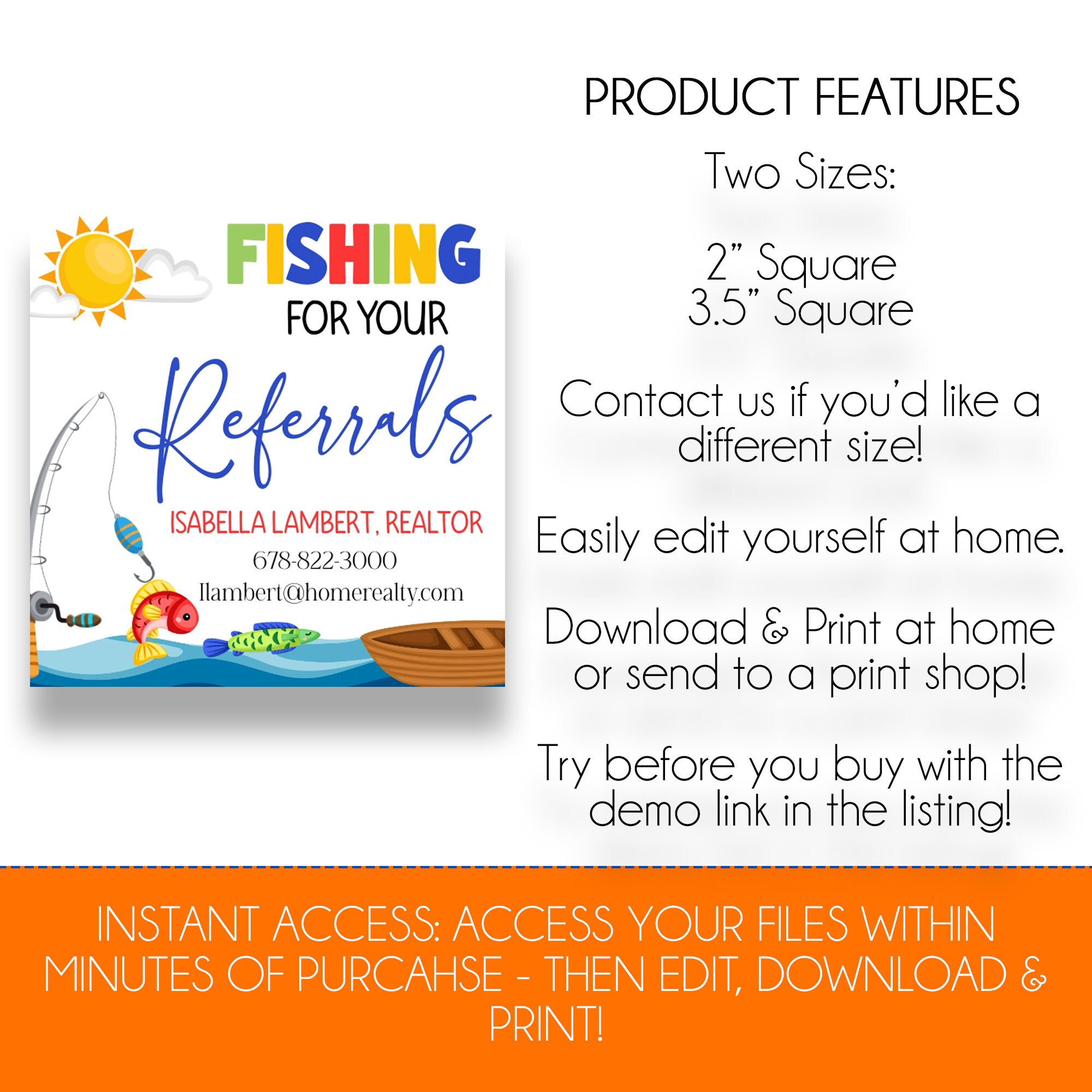 EDITABLE Fishing for Your Referrals Square Marketing Gift Tags - Etsy