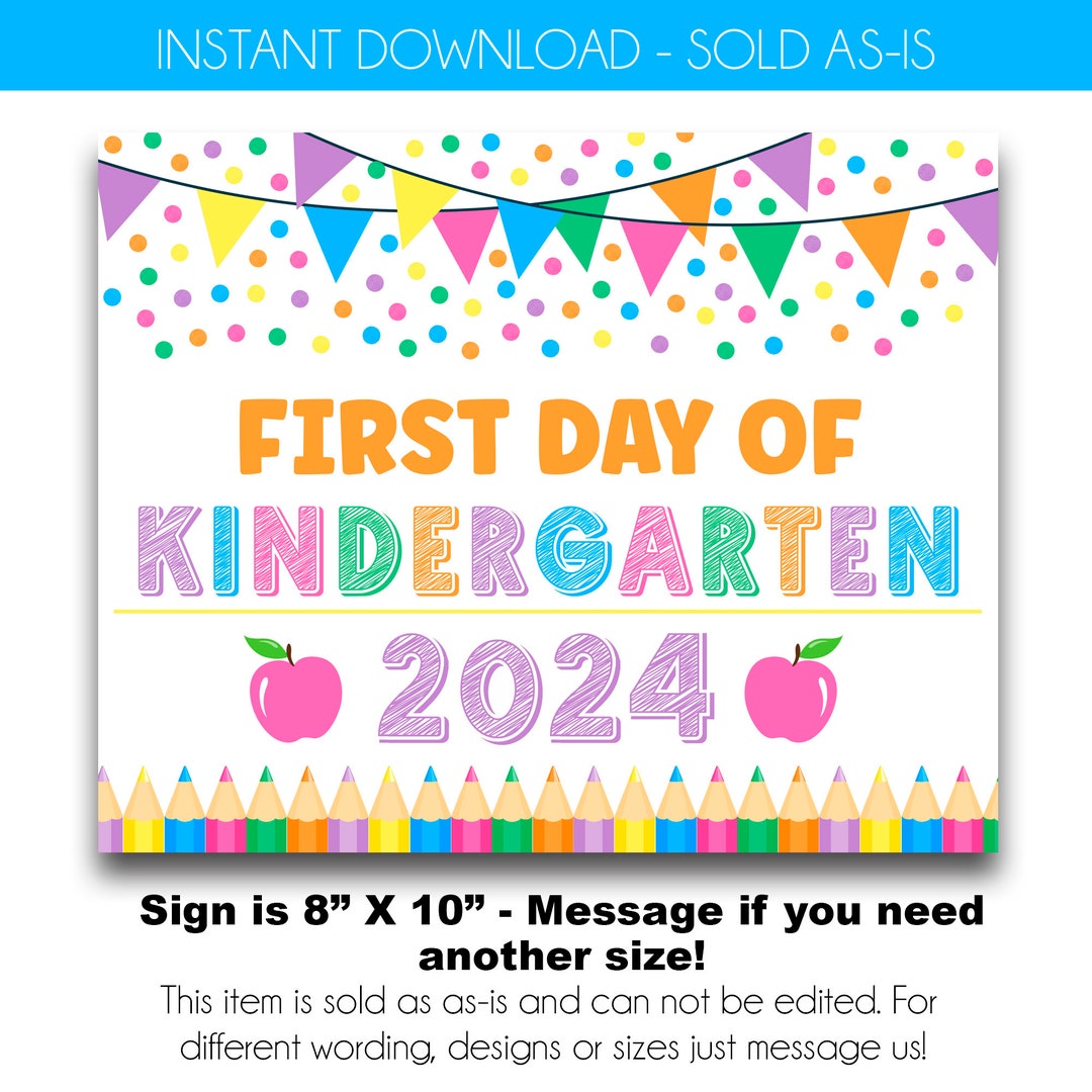 Pastel First Day of Kindergarten Sign Pastel Printable Back to School ...