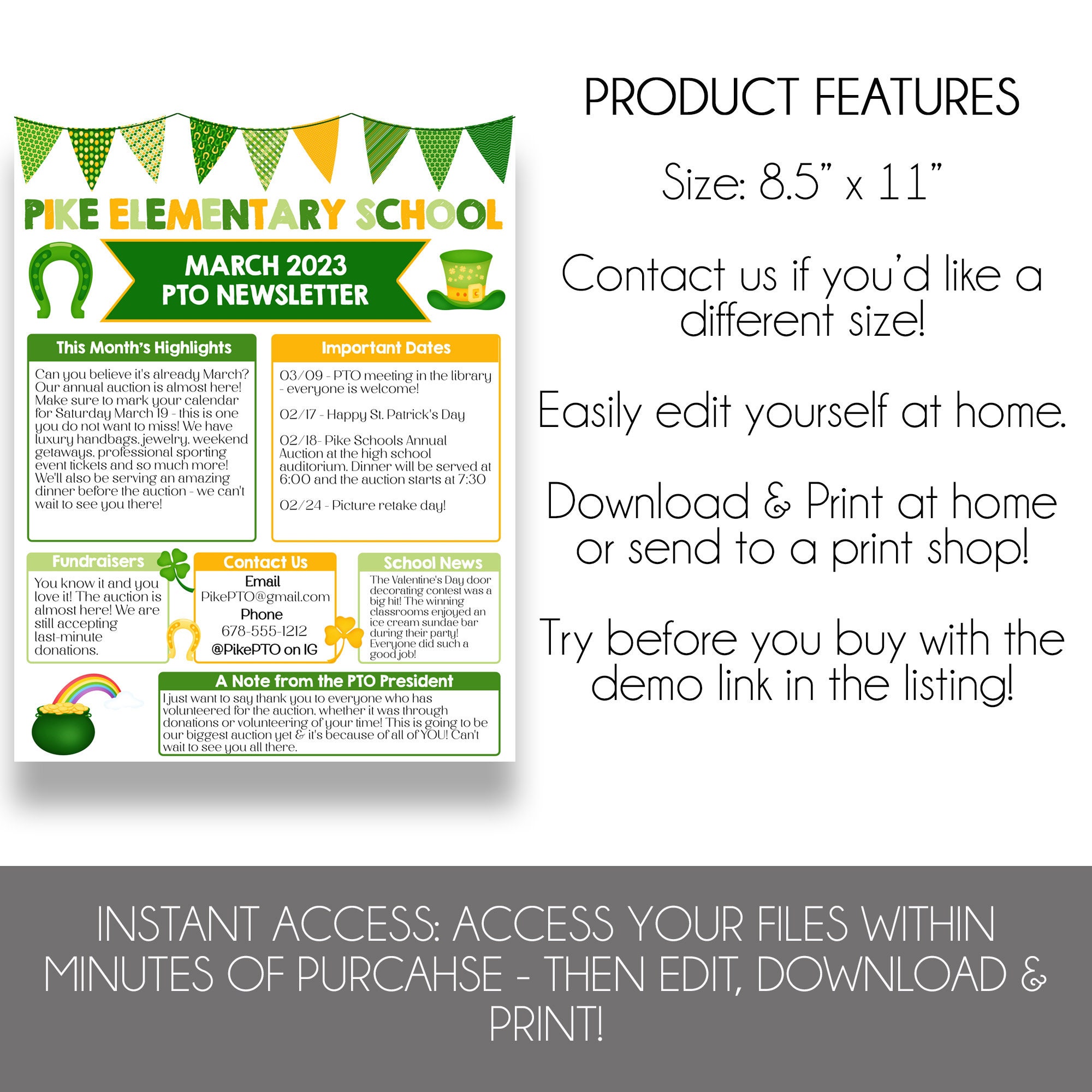 EDITABLE PTO School Newsletter March PTA Newsletter Template - Etsy