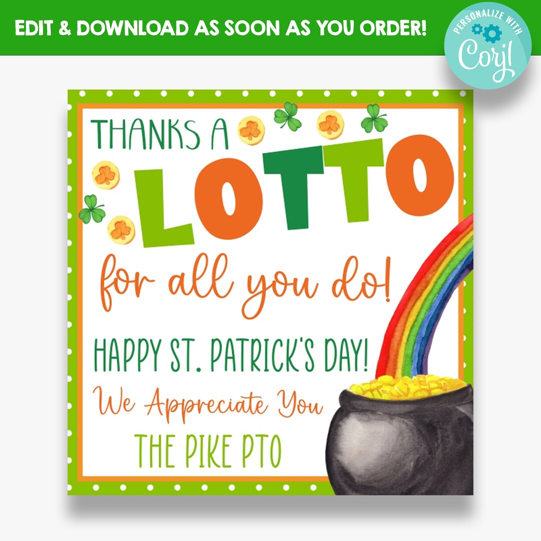 EDITABLE Thanks a Lotto for All You Do St. Patrick's Day Gift Tags | St ...