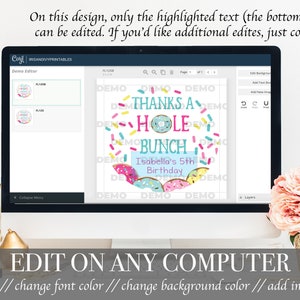 INSTANT DOWNLOAD - Editable/printable Thanks a Whole Bunch Donut ...