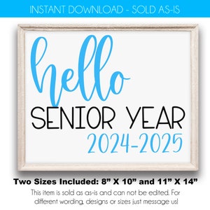 Blue First Day of Senior Year Sign Hello 12th Grade 2024 Sign First Day ...