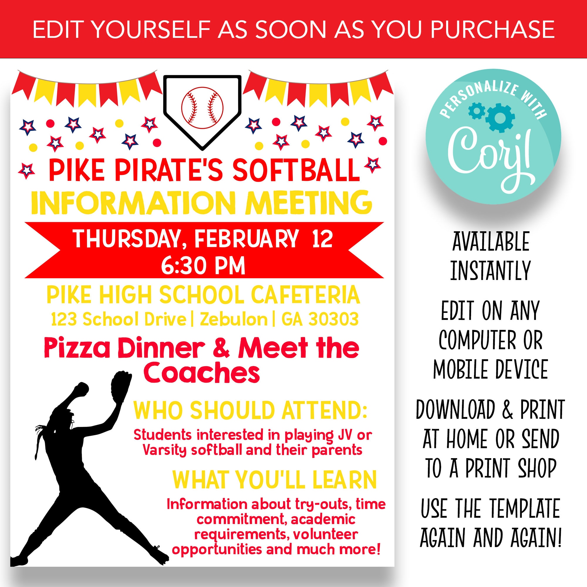 EDITABLE Softball Information Meeting Flyer Softball Team - Etsy